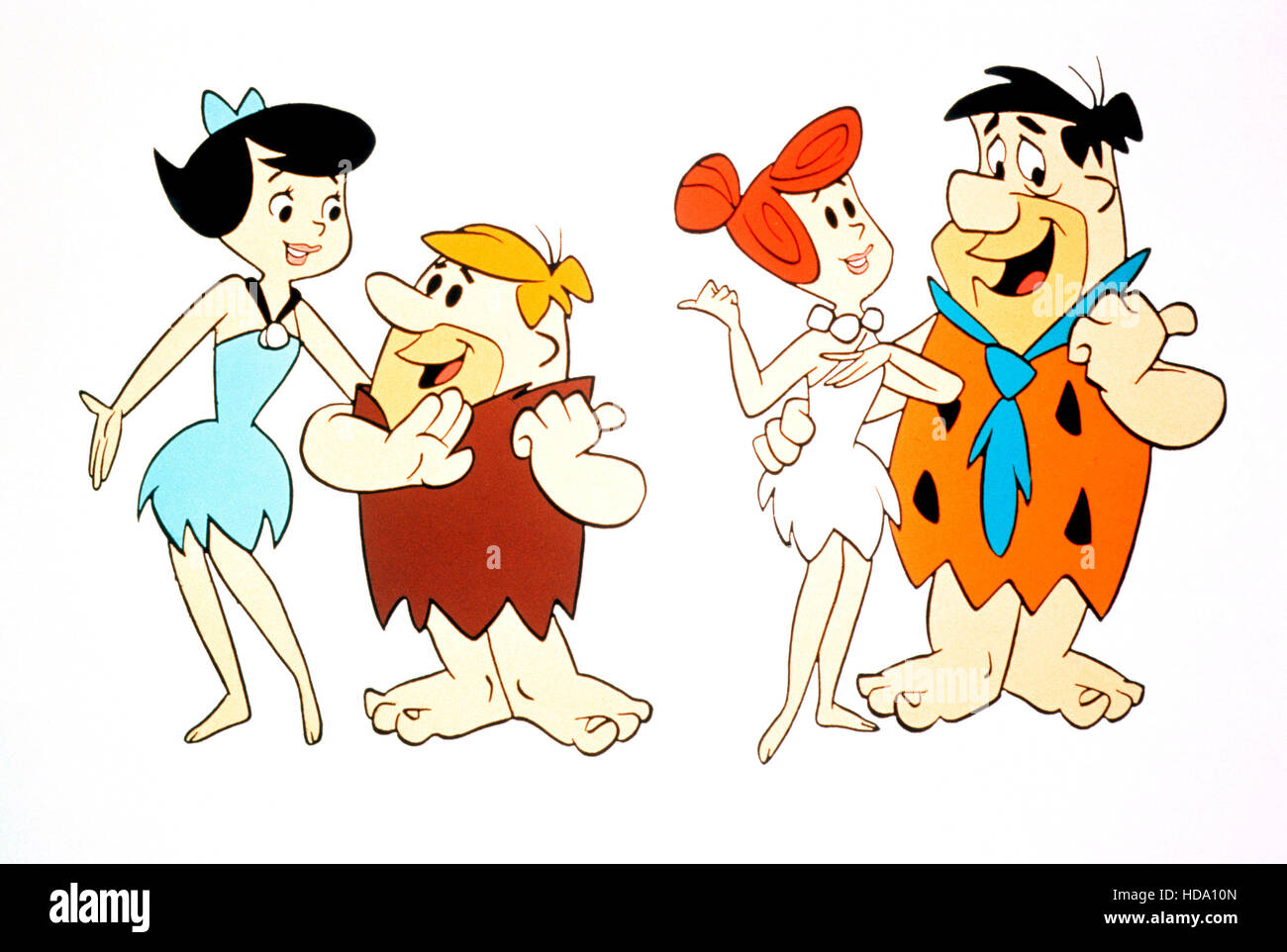 Les Pierrafeu, (de gauche) : Betty, gravats, Barney Wilma Flintstone ...