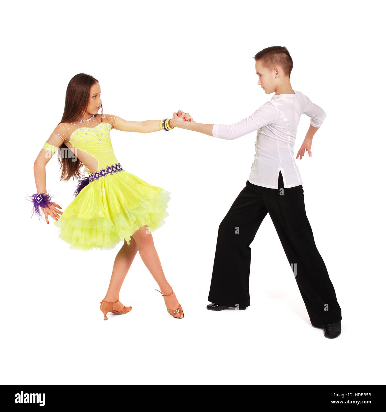 Garçon et fille danser La danse de salon sur fond blanc Photo Stock - Alamy