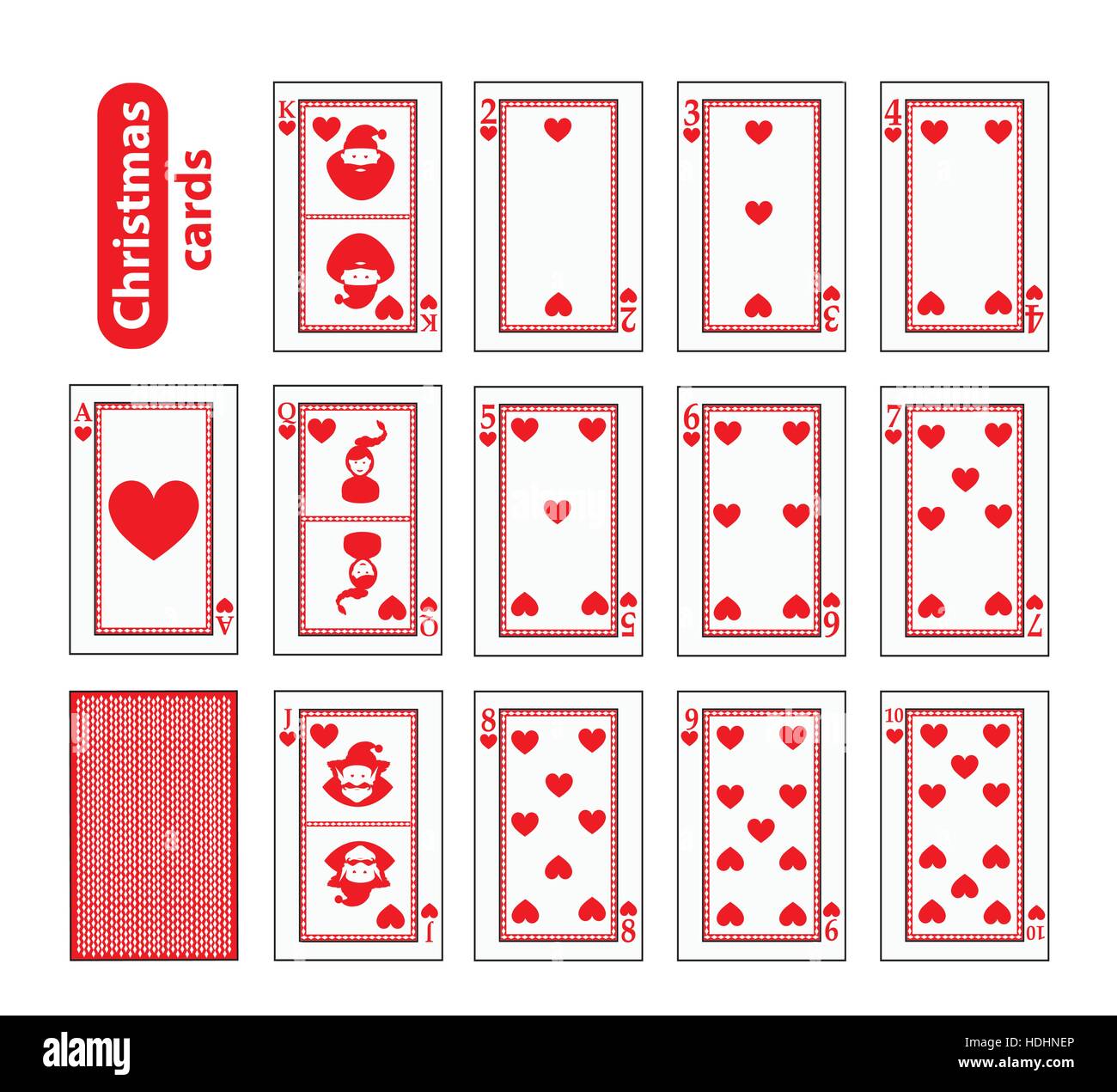 Jeu de Poker Cartes icônes de Noël. Couleur rouge coeur. Santa Claus ...