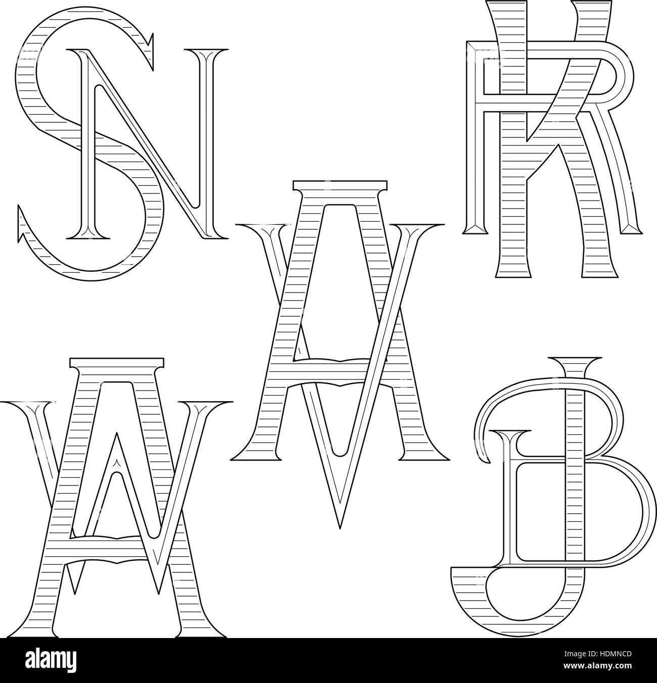 Ensemble de monogrammes élégant avec deux lettres. SN KR AW AV JB ...