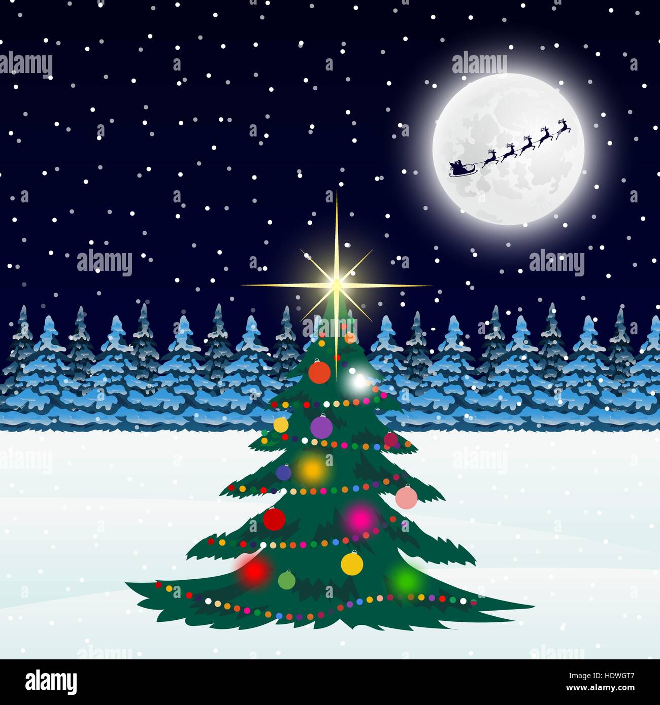 Arbre de Noël dans la forêt et le Père Noël sur fond de Image ...