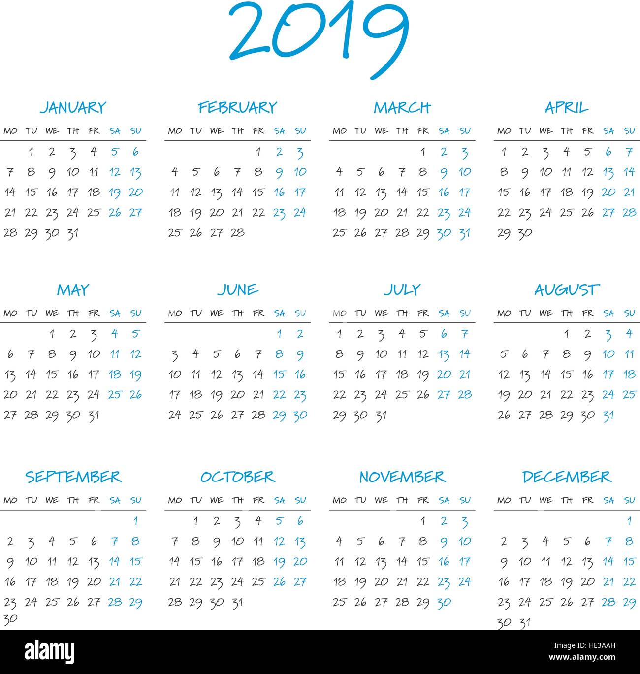 Calendrier de l'année 2019 simple Vecteurs Et Illustration, Image ...