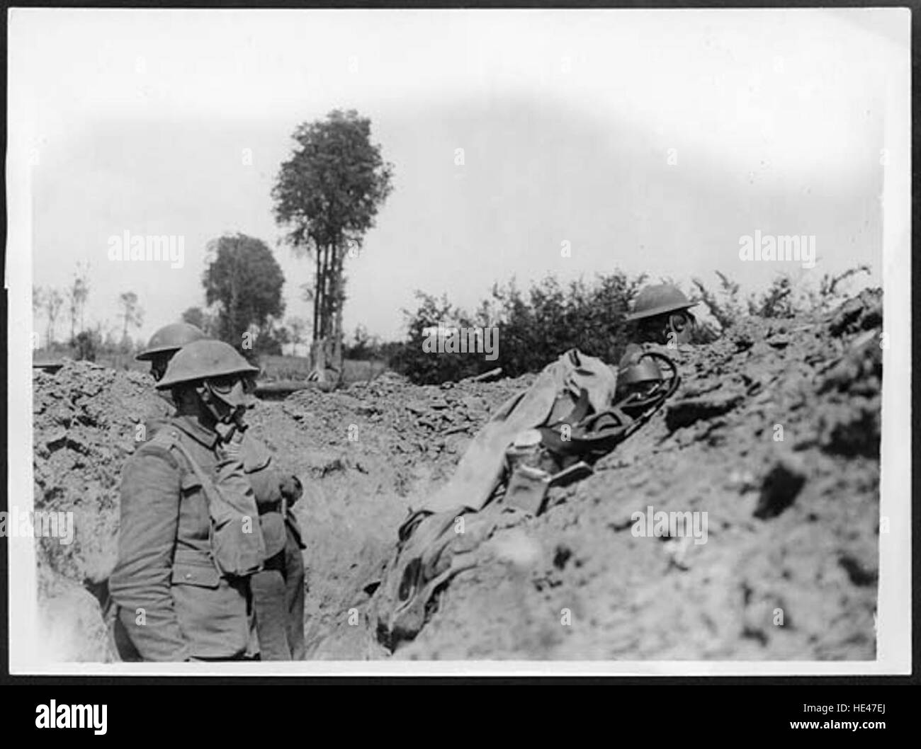 Cette image historique capture une scène de la ligne de front pendant ...