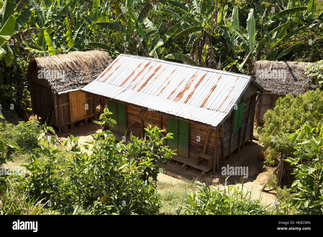 L'Afrique traditionnelle huttes malgaches à Andasibe région, village ...