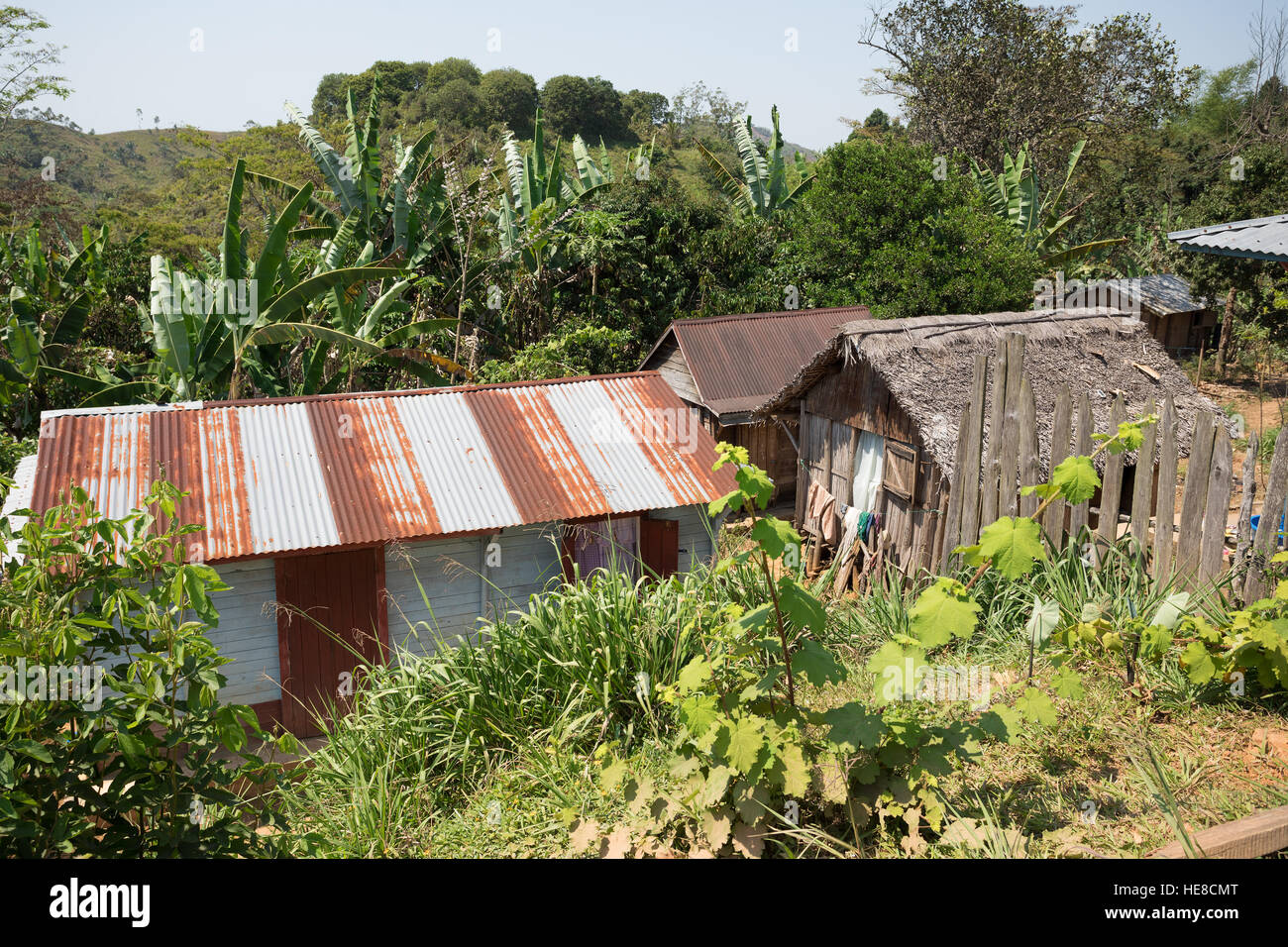 L'Afrique traditionnelle huttes malgaches à Andasibe région, village ...