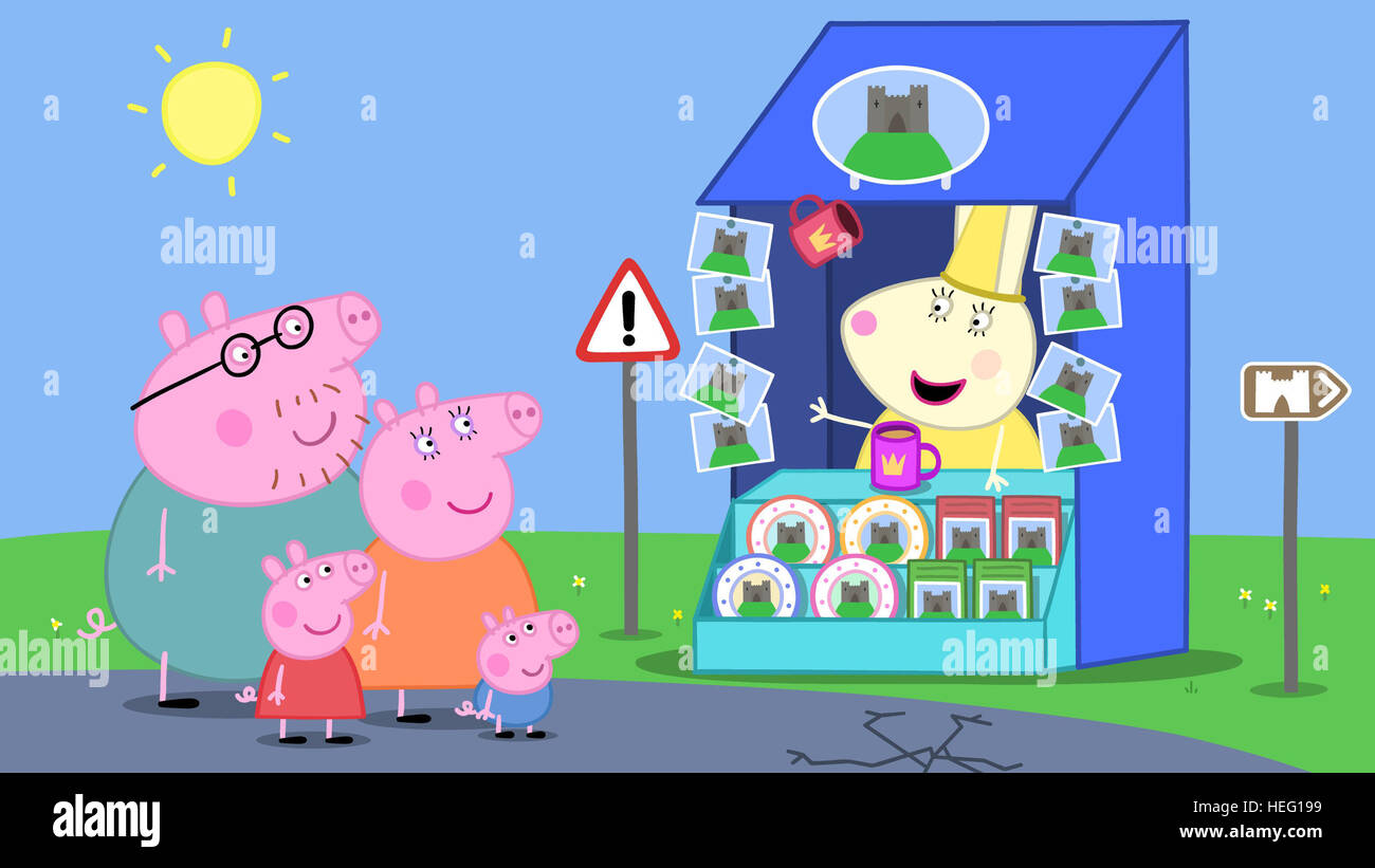 PEPPA PIG, (de gauche) : le papa Cochon, Peppa Pig, maman Cochon ...