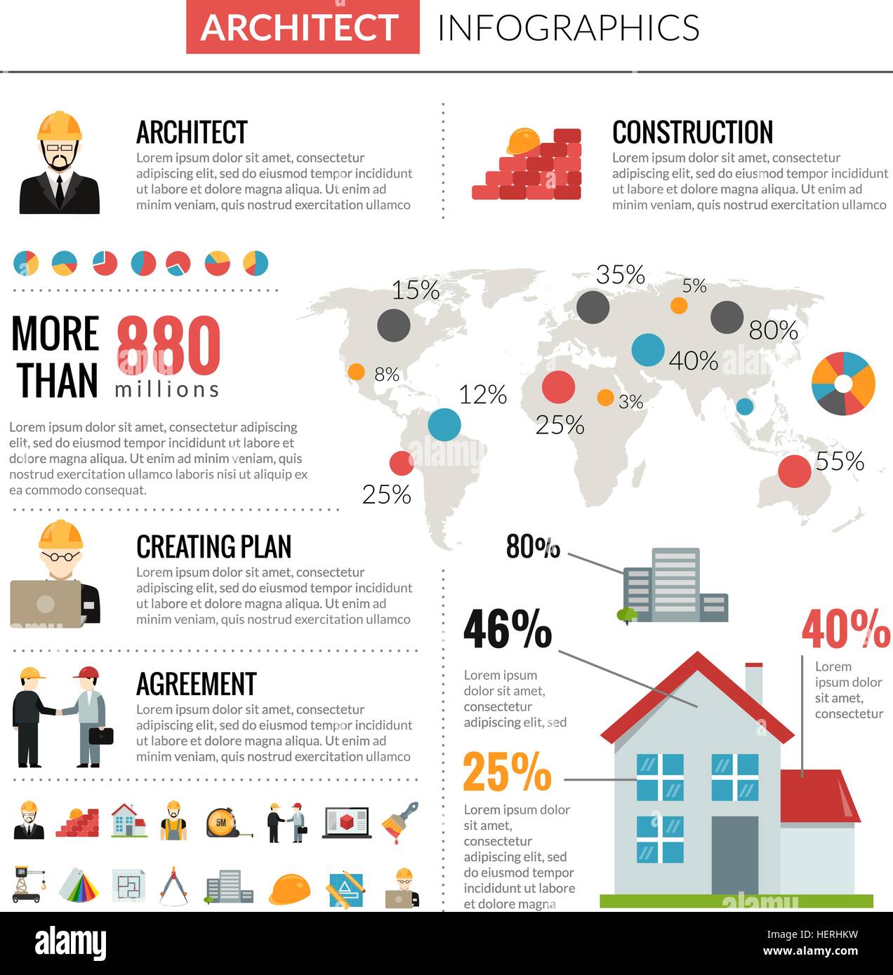Architecte des infographies. Jeu de construction architecte infographies avec symboles carte du ...