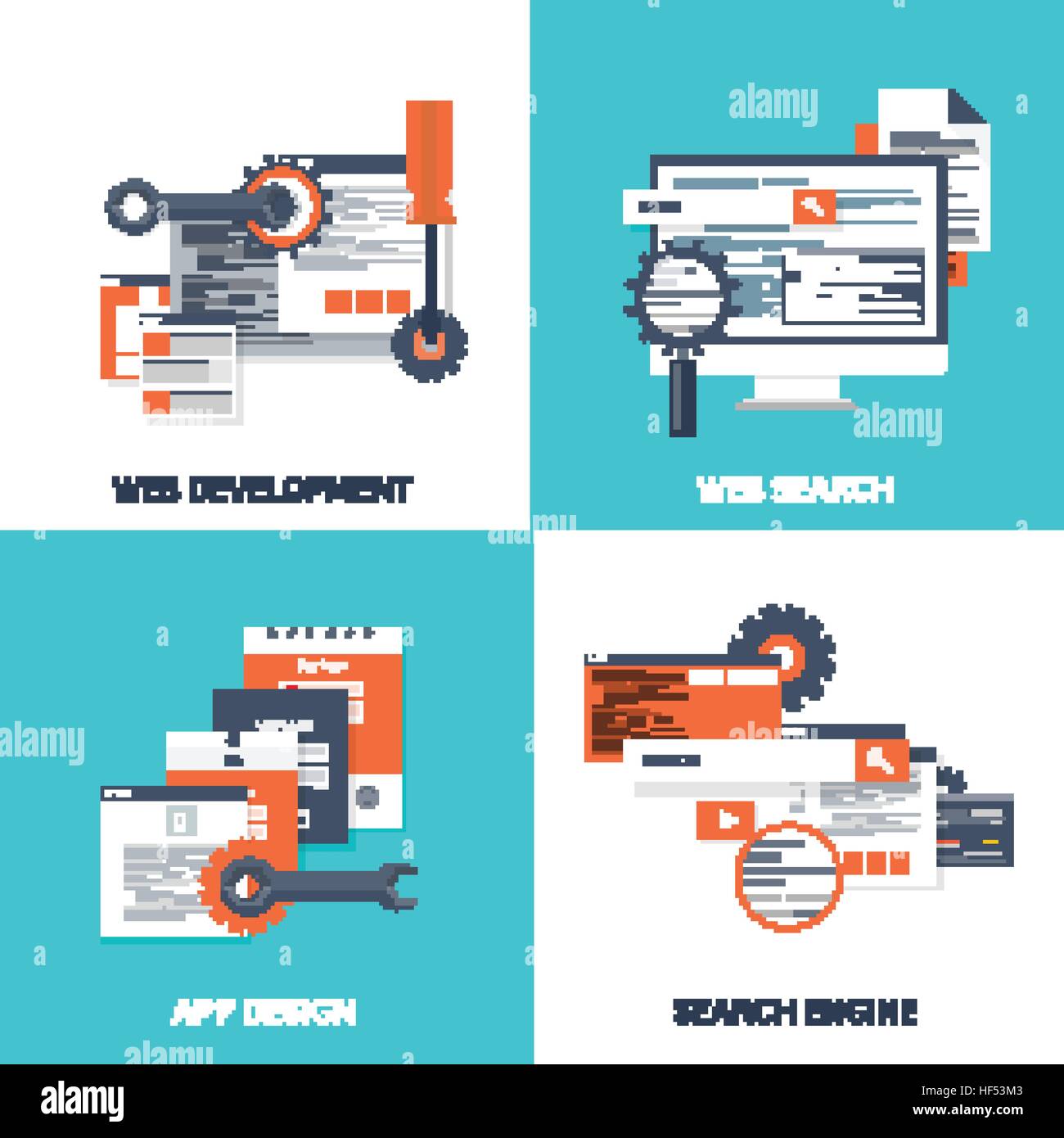 Vector illustration. Fond plat. Le codage, la programmation. SEO. L ...