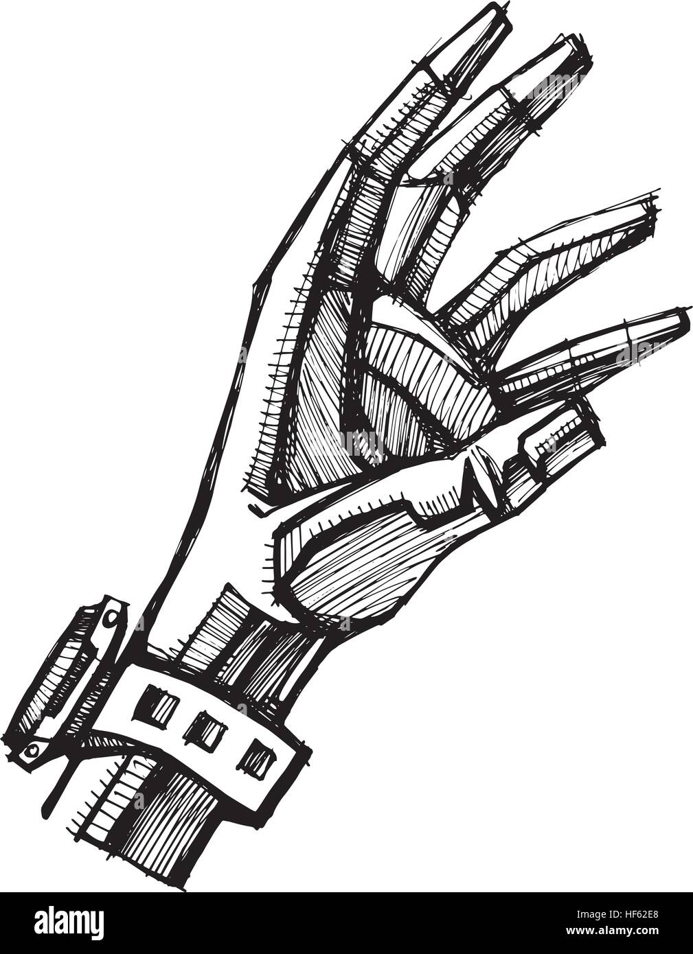 Hand drawn vector illustration ou dessin d'une main humaine et regarder ...