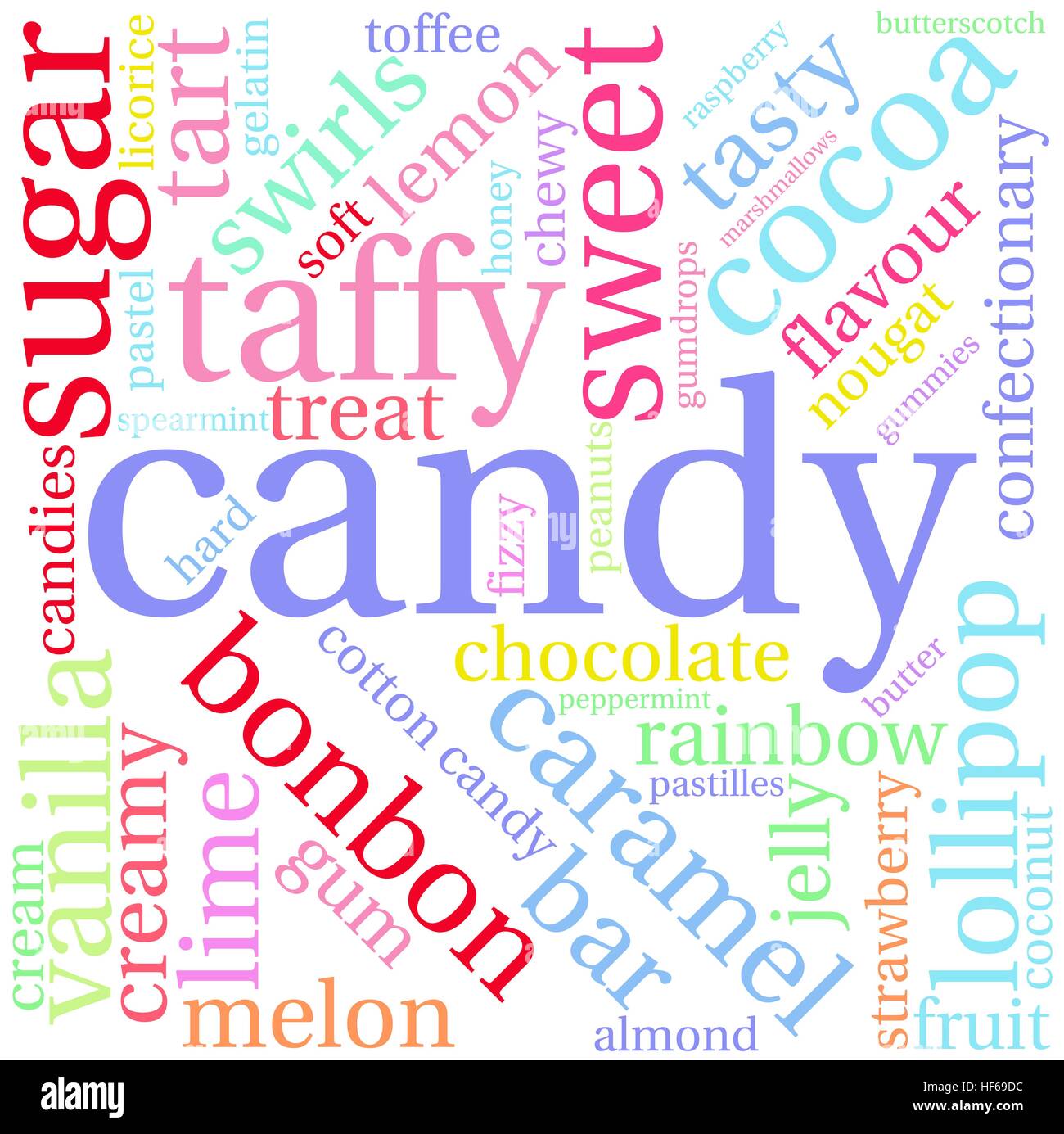 Candy Nuage de mots sur un fond blanc Image Vectorielle Stock - Alamy