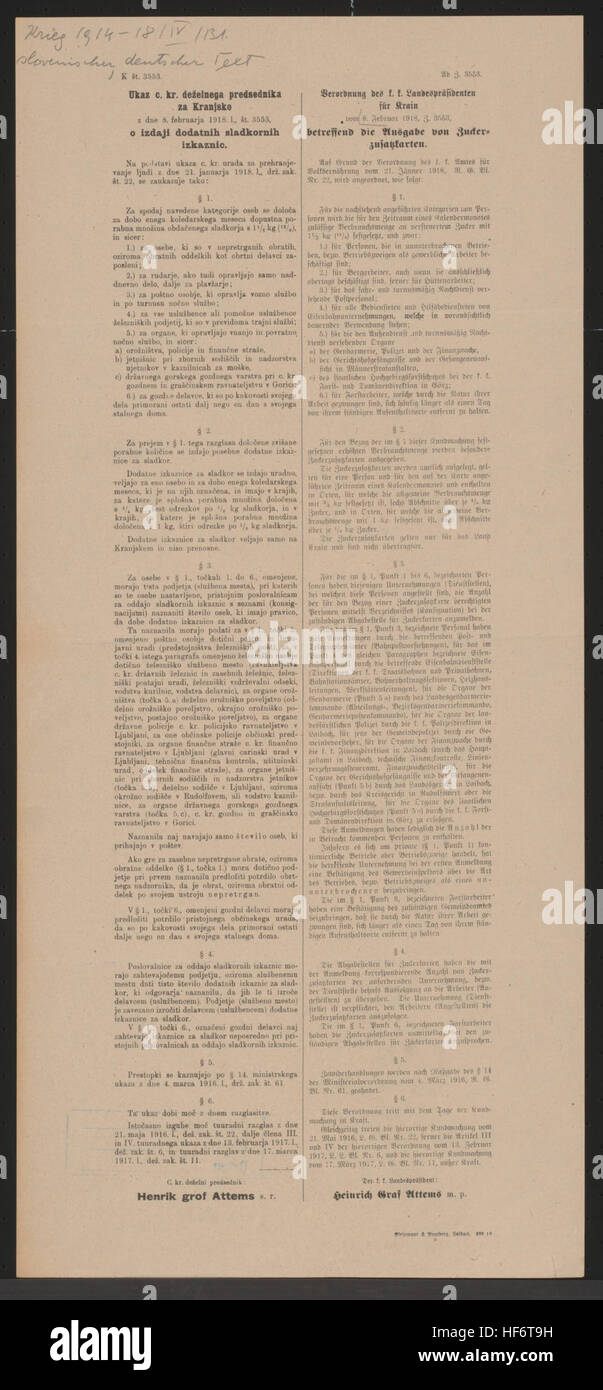 Affiche multilingue de 1918 détaillant la distribution des cartes de ...