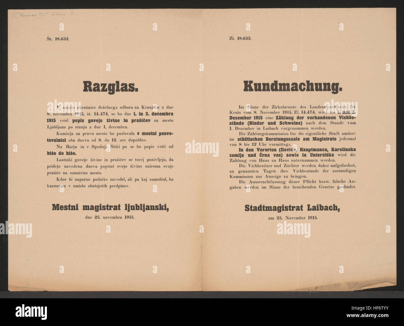 Une affiche multilingue de 1915, publiée par le magistrat municipal de ...