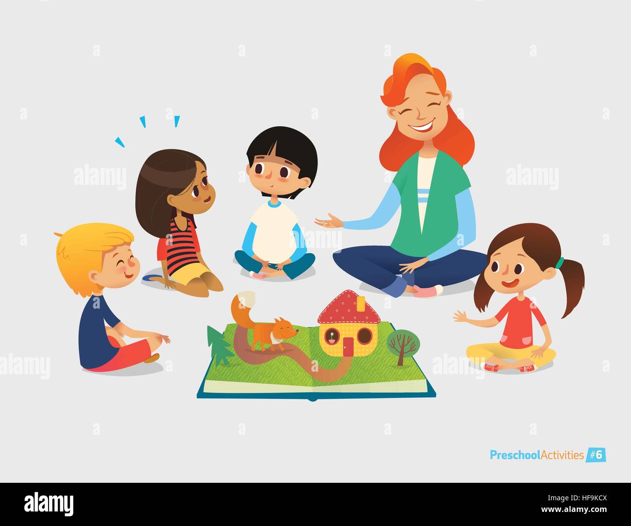 Children listening to story Banque d'images vectorielles - Alamy