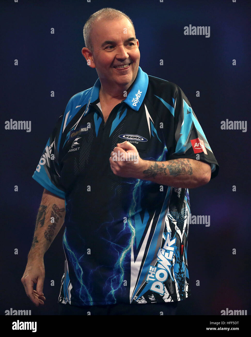 Philt Taylor réagir pendant douze jours de la William Hill World Darts ...