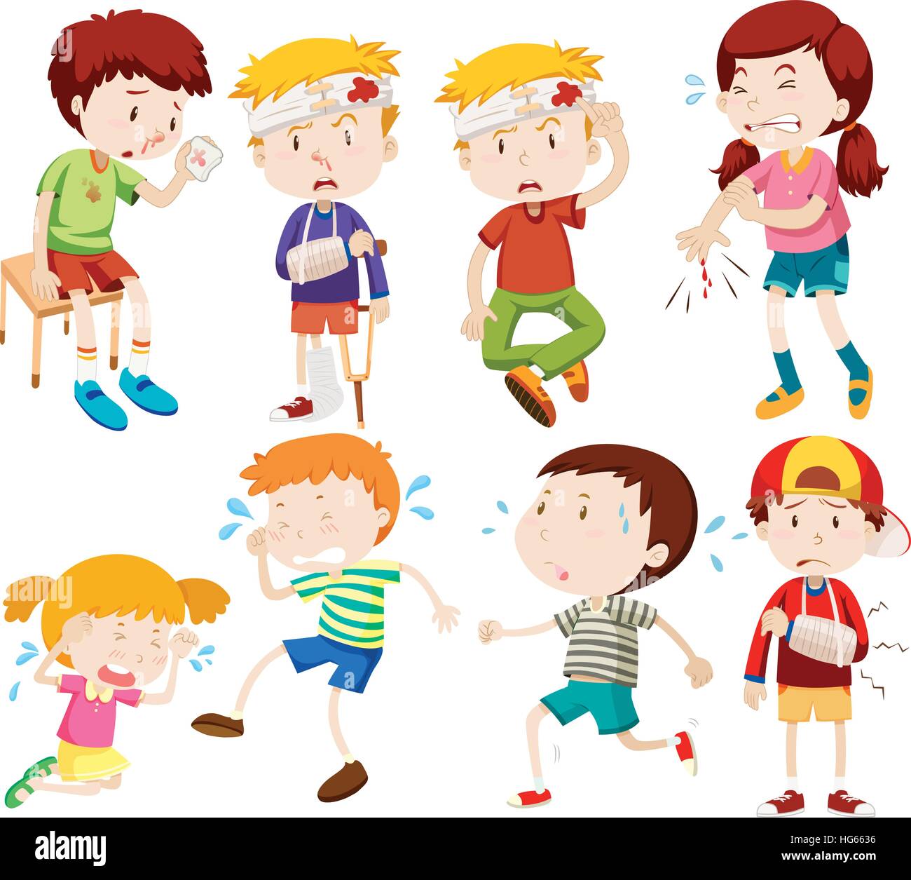 Enfants différents être malade et se blesser illustration Image ...