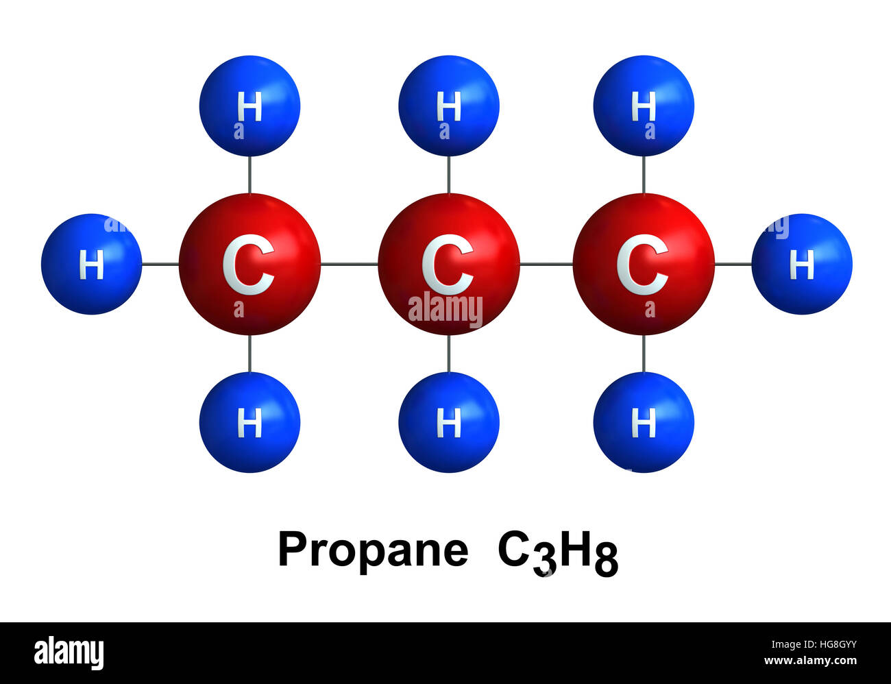 Le rendu 3D de la structure moléculaire du propane isolé sur fond blanc ...