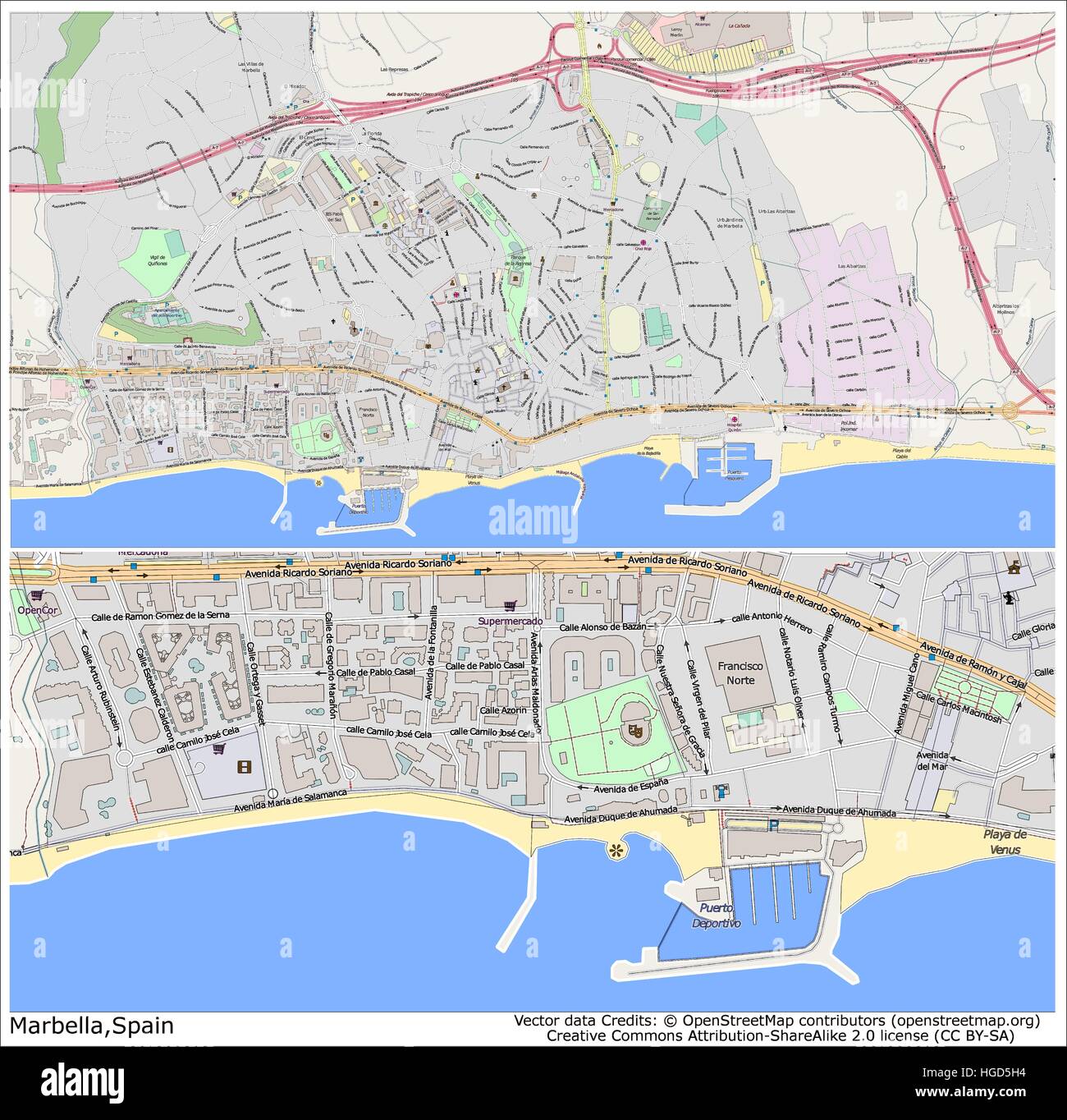 Carte de marbella espagne Banque d'images vectorielles - Alamy