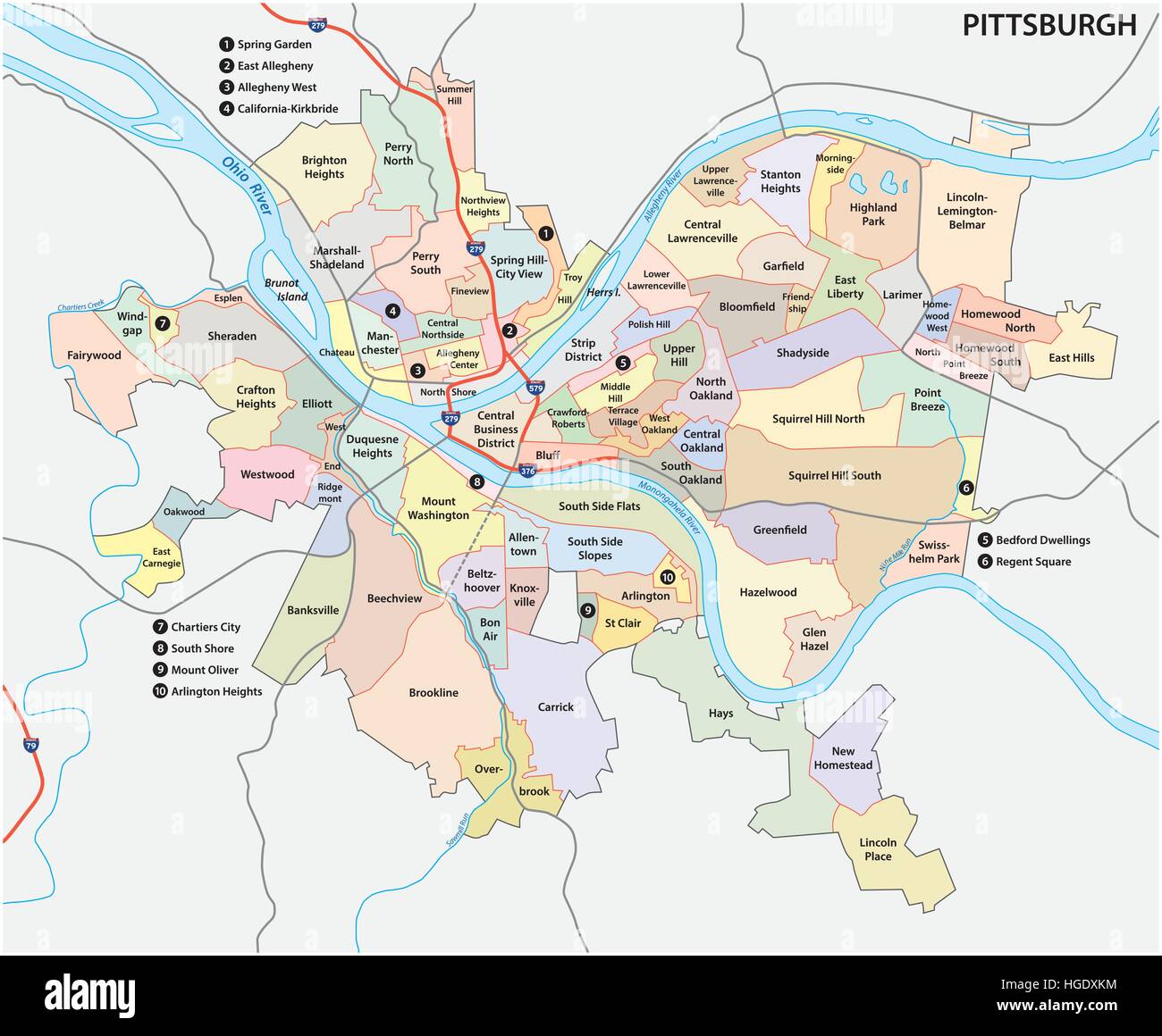 Route de Pittsburgh et carte du quartier Image Vectorielle Stock - Alamy