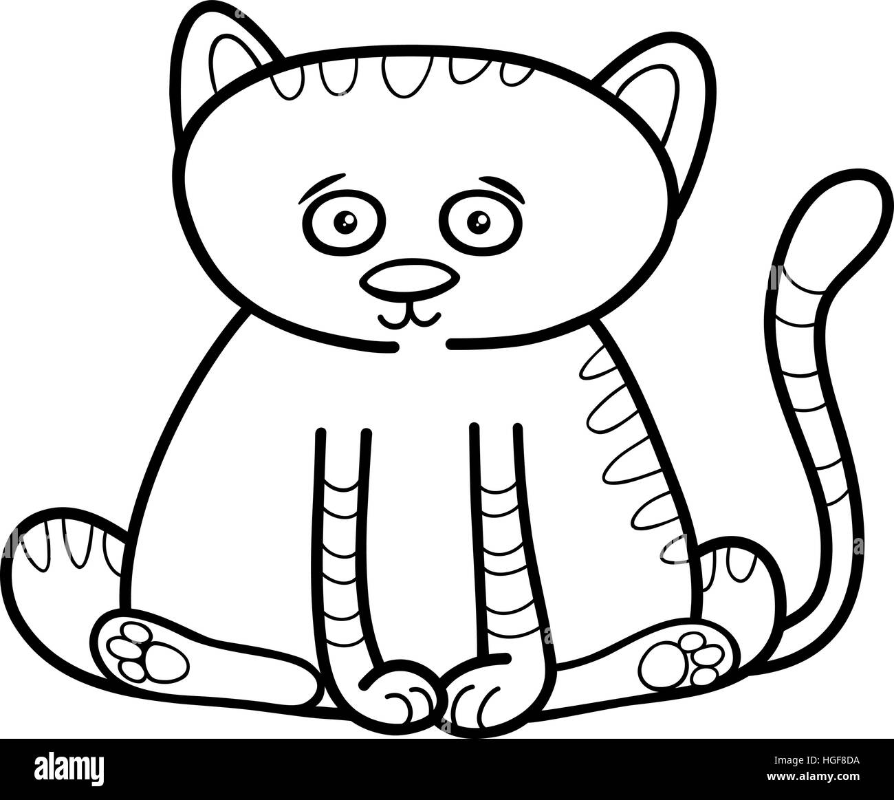 Cartoon noir et blanc Illustration de chat ou chaton mignon personnage ...