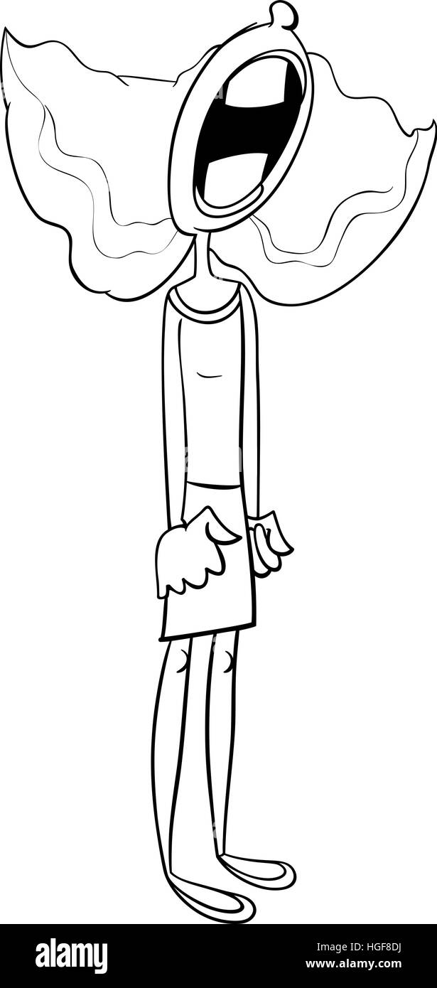 Cartoon noir et blanc Illustration de crier fille ou jeune femme ...