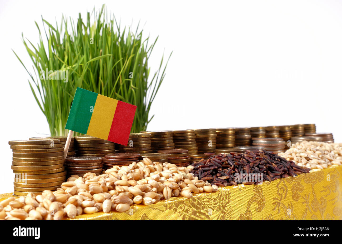 De brandir le drapeau du Mali avec pile de pièces en argent et les tas ...