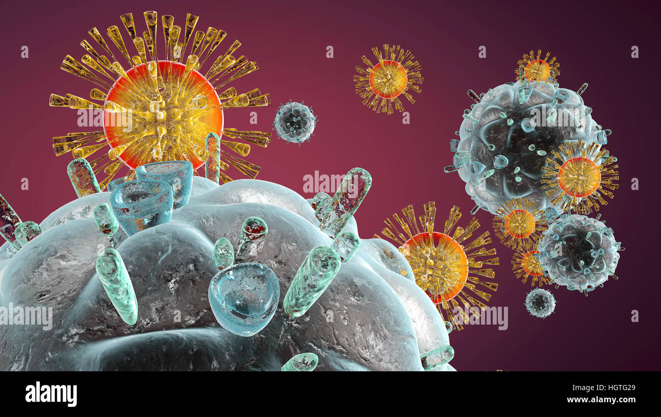Illustration 3D de cellules du système immunitaire à attaquer un virus ...