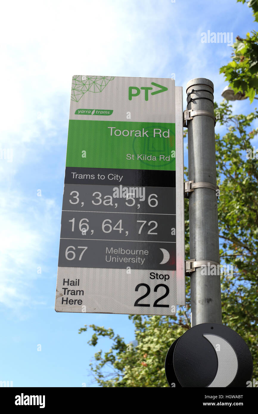 Toorak Road trams numéro d'affichage à l'arrêt à Melbourne, Australie ...