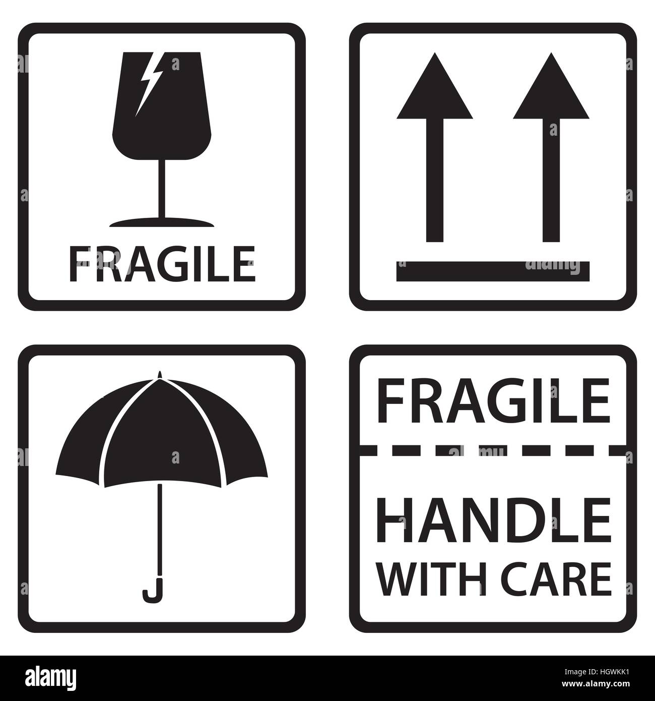 L'étiquette d'expédition fragile symbole de l'emballage isolé sur fond ...