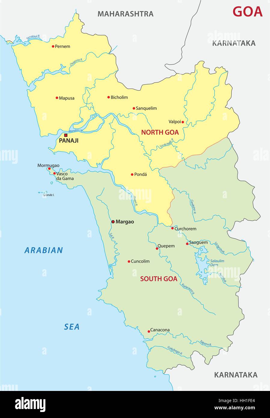 Goa map Banque d'images vectorielles - Alamy
