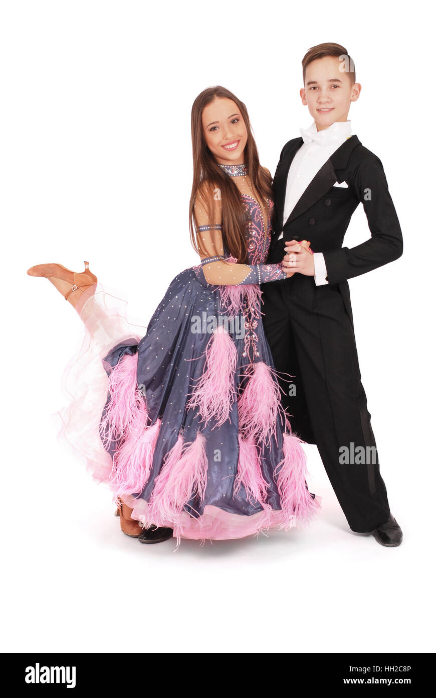 Garçon et fille danser La danse de salon sur fond blanc Photo Stock - Alamy