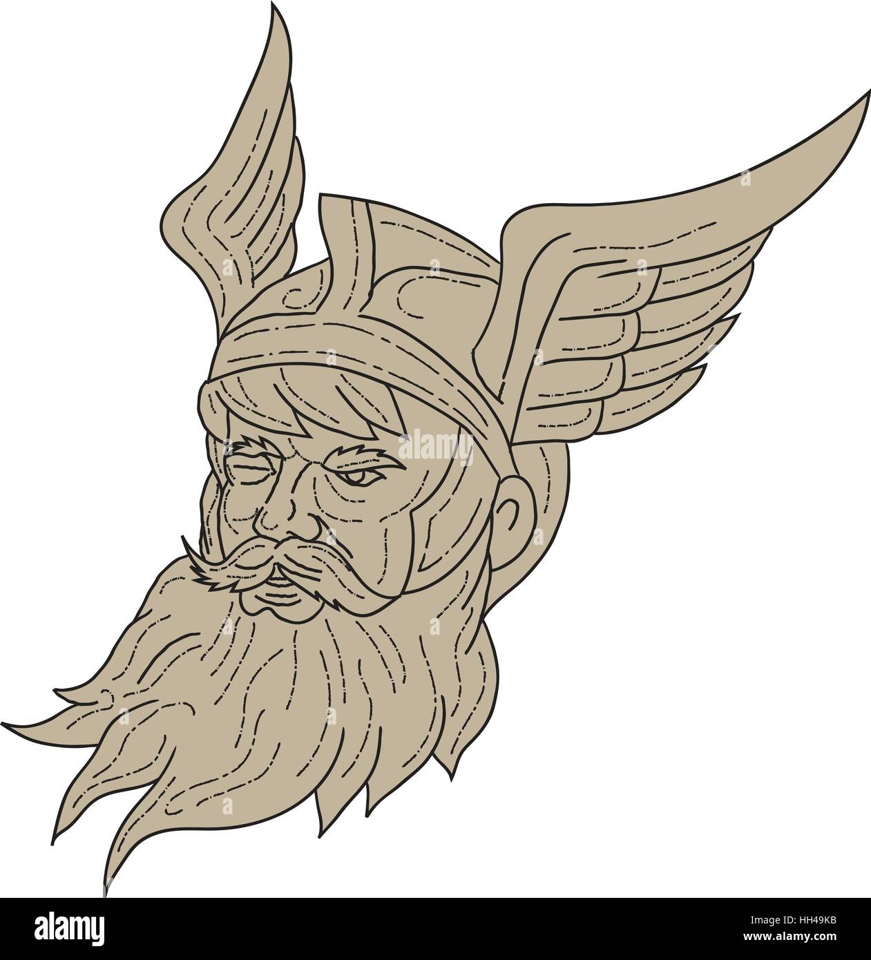 Croquis dessin illustration de style d'un chef de la mythologie nordique, dieu Odin avec barbe ...