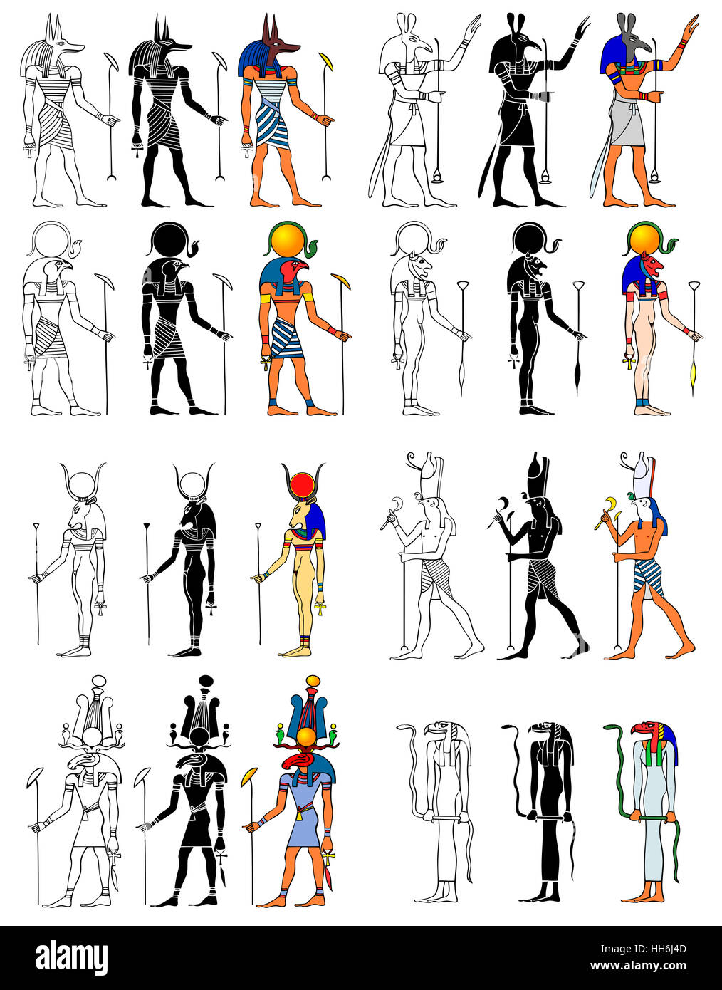Dieux et déesse de l'Egypte ancienne . Ra, Set, Horus, Khensu , Bastet ...
