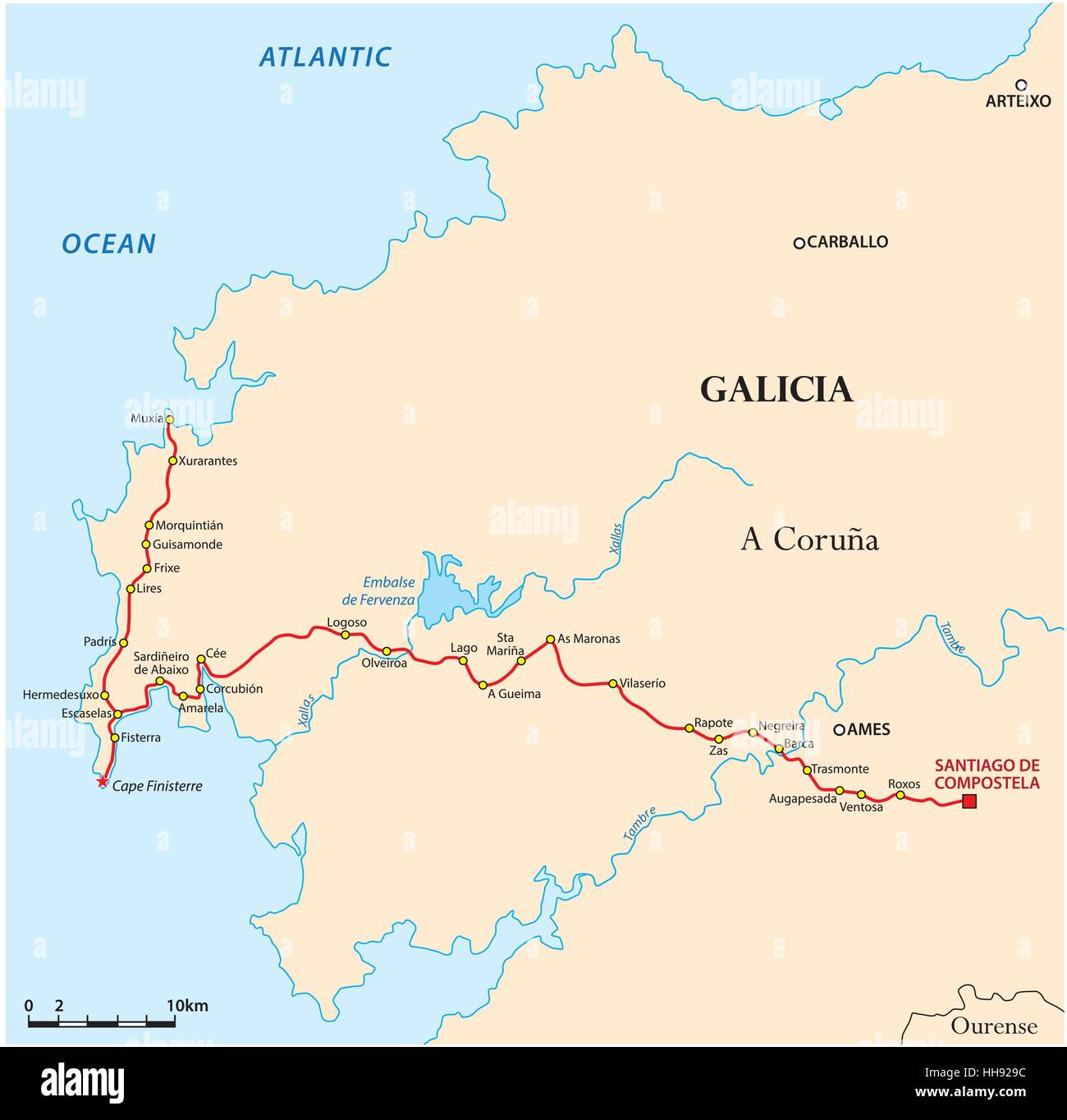 La carte Chemin de Saint-Jacques de Santiago de Compostela à Cap ...