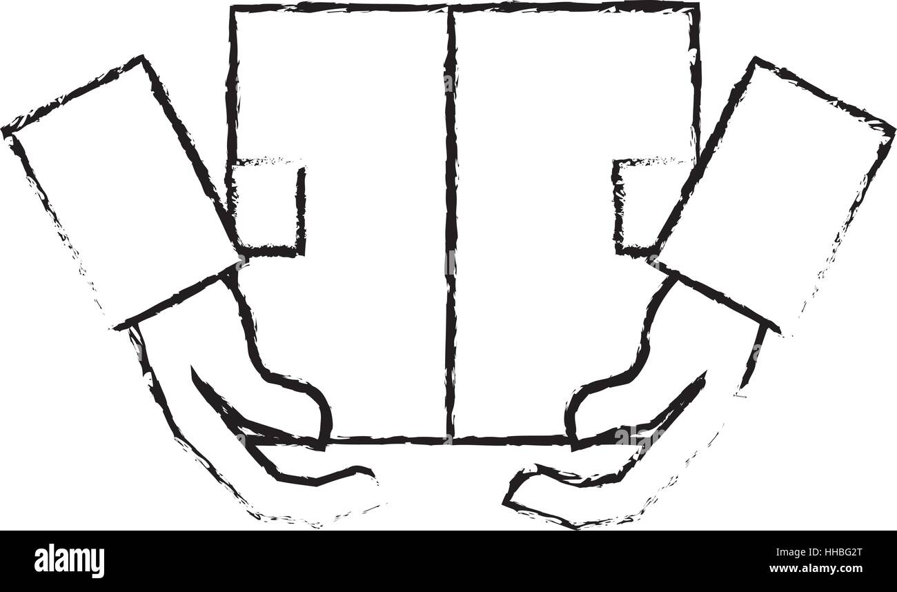 La main avec une boîte de carton sur fond blanc. vector illustration ...