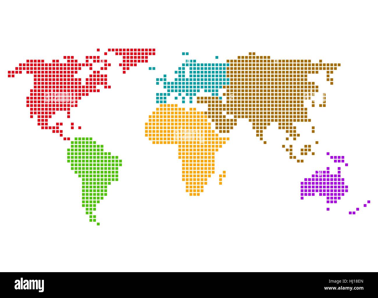 Carte du monde de pixels colorés - continents Photo Stock - Alamy