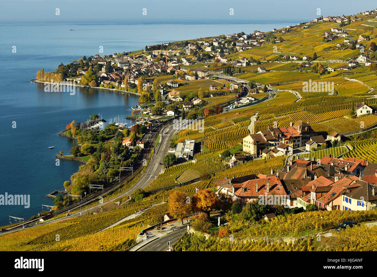 Vineyards lavaux view cully village Banque de photographies et d’images ...