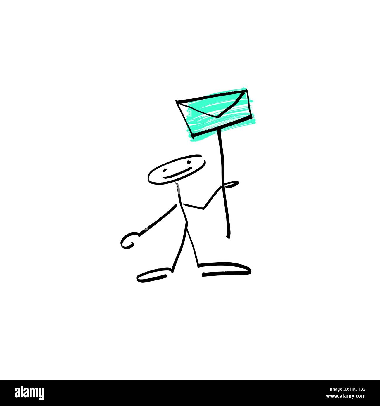 Dessin à la main des croquis sourire stick figure avec email sign Image ...