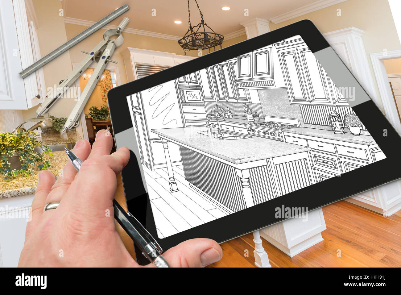 Part de l'architecte sur ordinateur Tablet Showing Dimensions de Photo ...