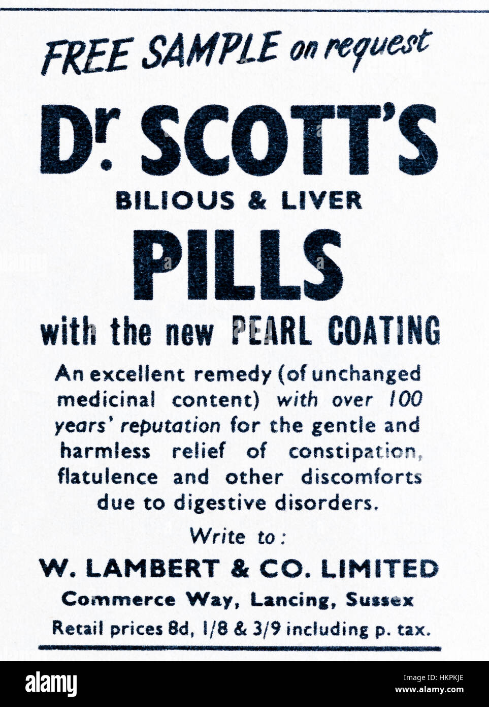 Un magazine 1953 publicité pour le Dr Scott's foie bilieux et comprimés ...