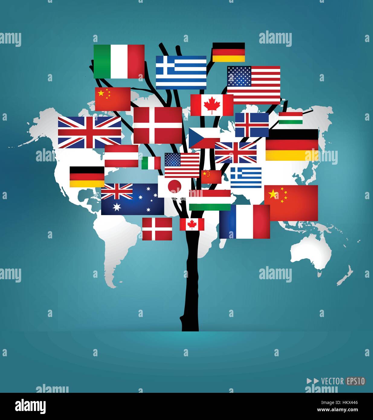 Arbre du monde des drapeaux Banque d'images vectorielles - Alamy