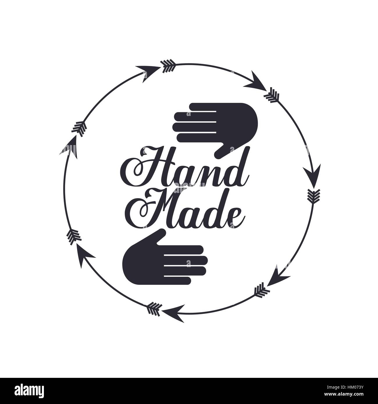 L'emblème de concept fait main avec la main et l'icône de flèche sur ...