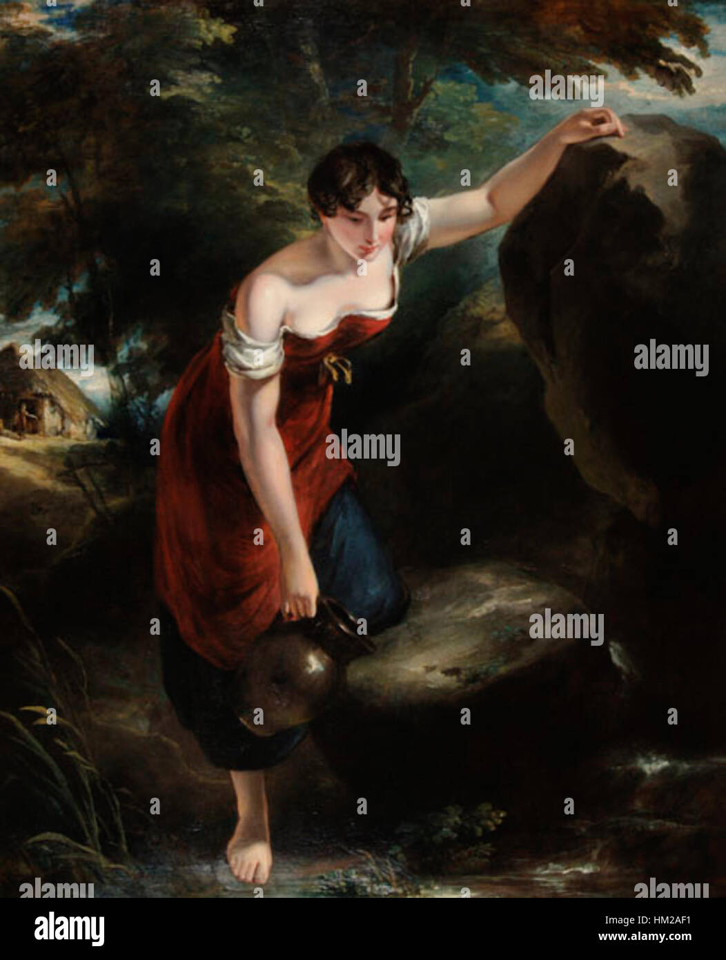 'Girl at Spring' de Henry Thomson RA est une peinture représentant une ...