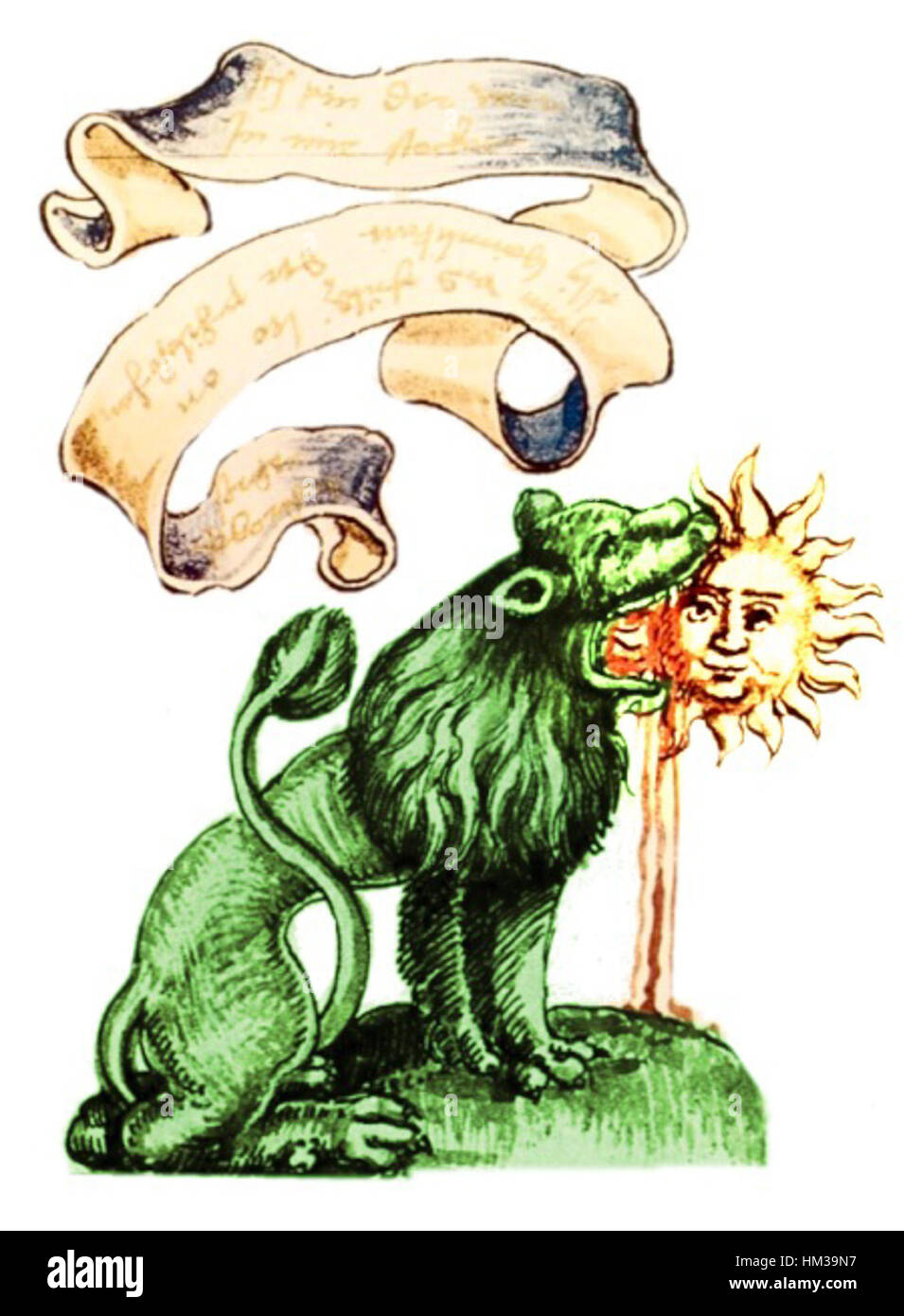 Lion Vert consommant le soleil Photo Stock - Alamy