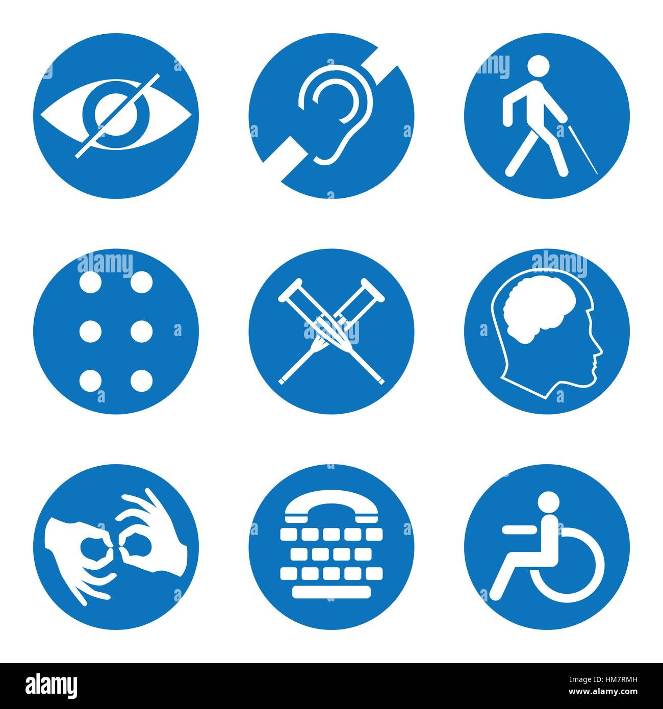 Vector mobilité signe avec sourds, muets, muet, aveugle, braille font ...