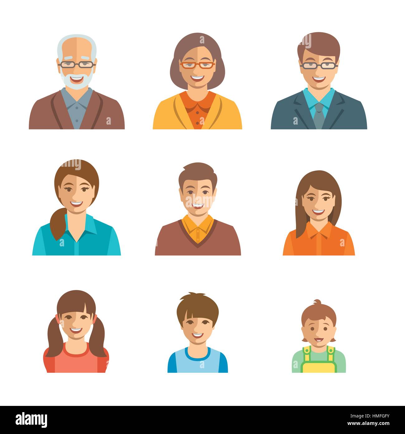 Les membres de la famille des visages heureux. Télévision vecteur des ...