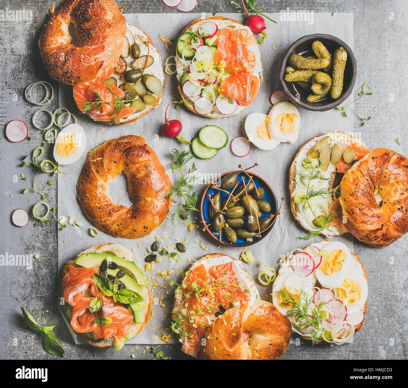 Bagel variété différente de remplissage Banque de photographies et d ...
