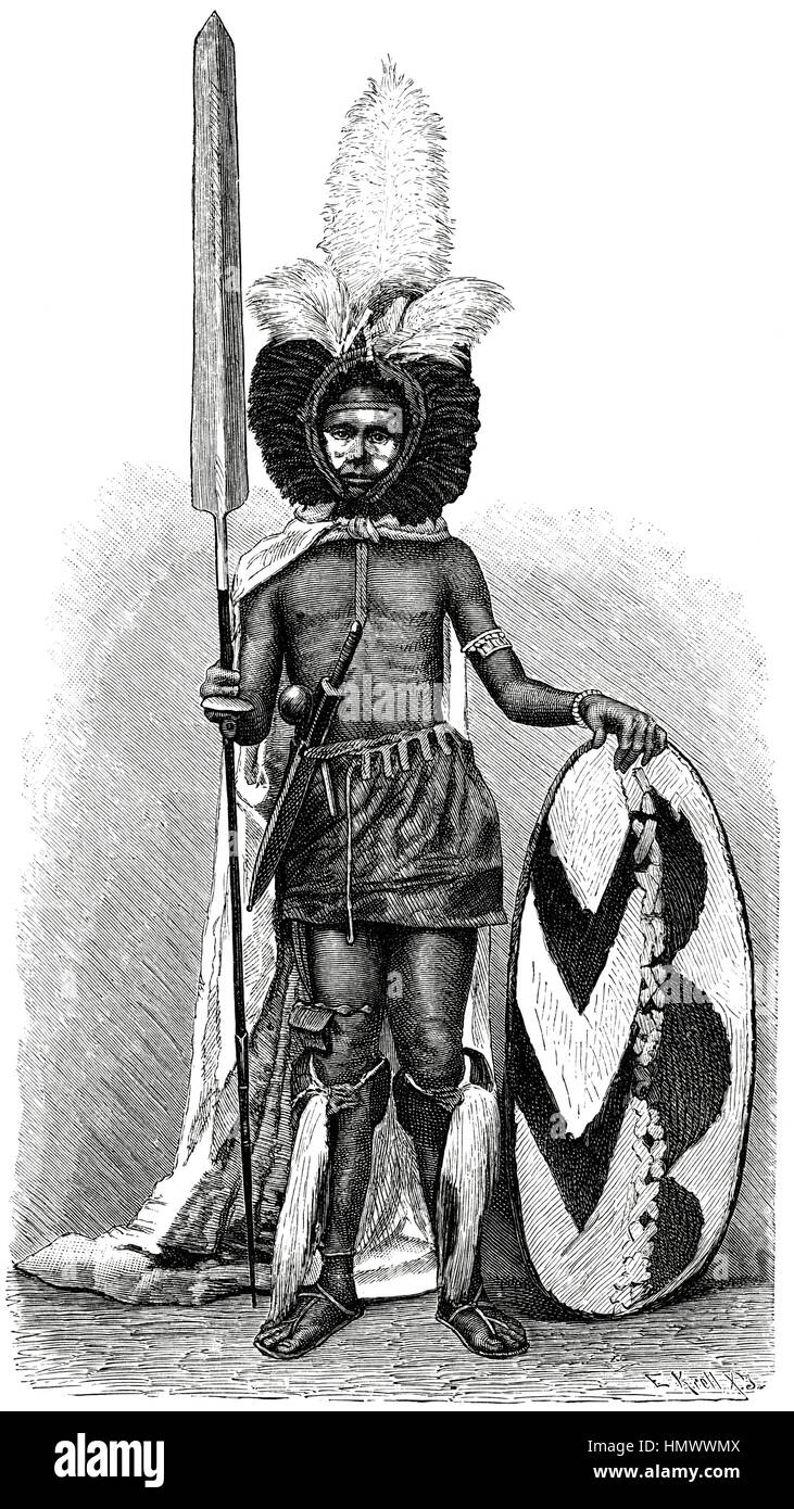 Guerrier massaï dans Full Regalia, Afrique, Illustration de l'album ...