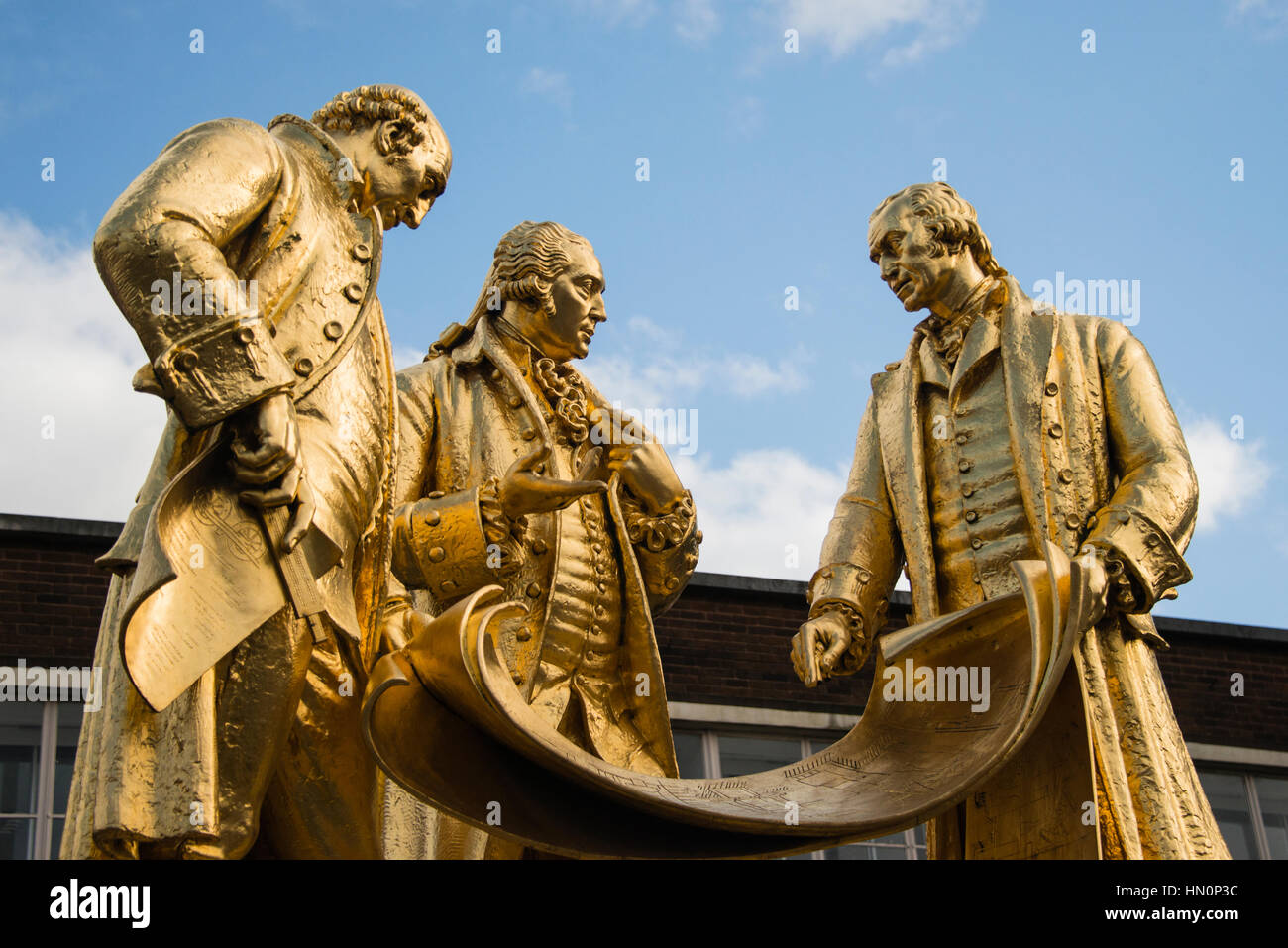 Statue en bronze doré de Matthew Boulton et James Watt, William Murdoch ...