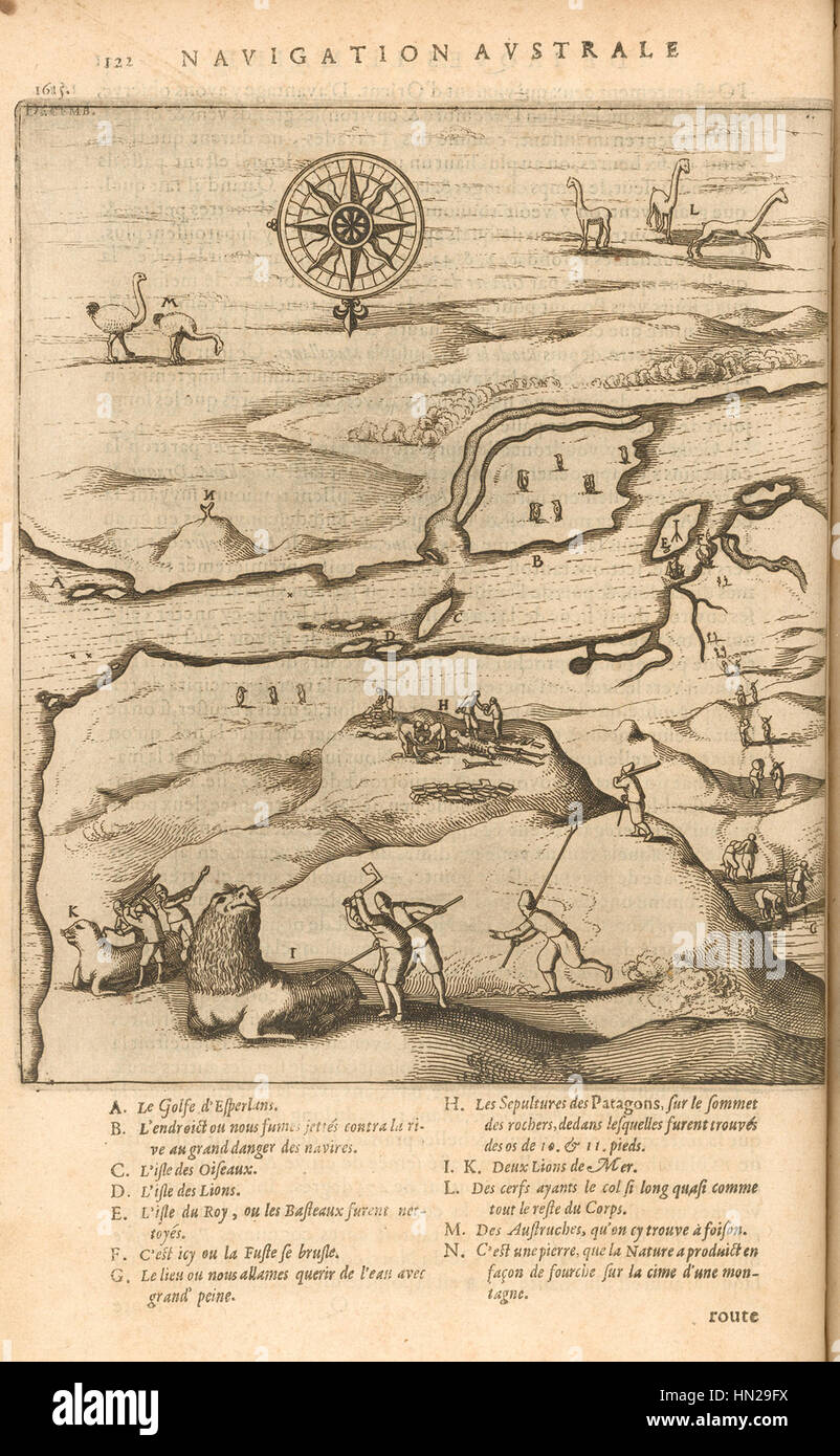 La carte du détroit de Magellan élaboré par l'Schouten et le maire, de ...