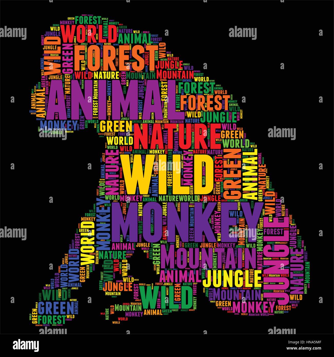 Monkey Typographie word cloud Vector illustration colorée Image ...
